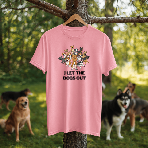 I Let The Dogs Out (With Illustration) | Adult Short Sleeve T-Shirt (5 ...